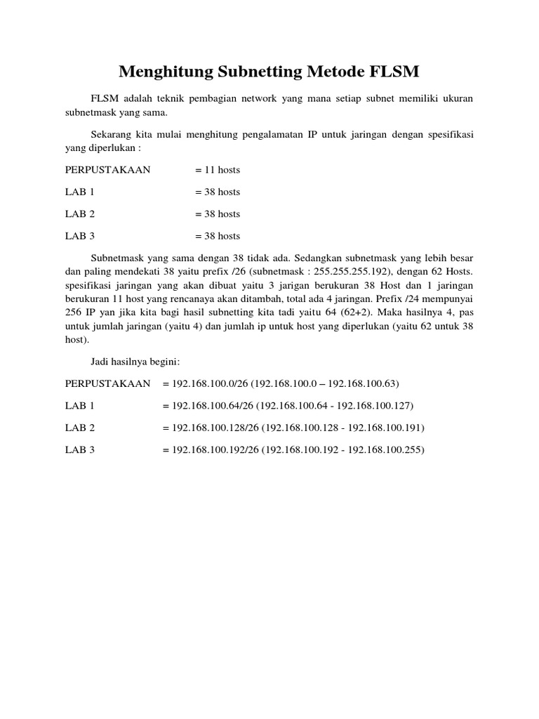 Menghitung Subnetting Metode FLSM-1 | PDF