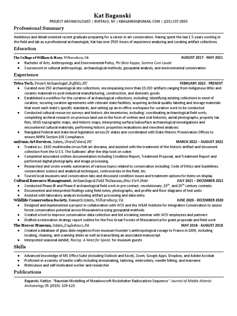 Baganski Resume | PDF | Archaeology | Artifact (Archaeology)