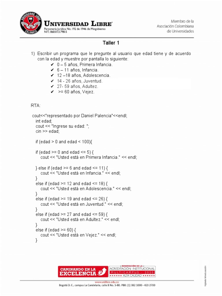 Taller 1 Logica y Algoritmos Terminado | PDF