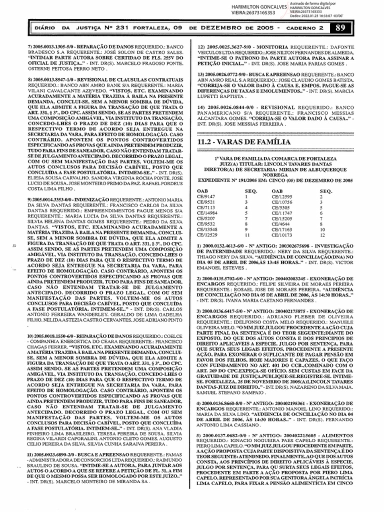11.2 - Varas de Familia: Diario DA Justiga #231 Fortaleza, O09 | PDF ...