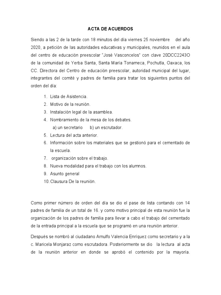 Acta de Acuerdo 2021 | PDF