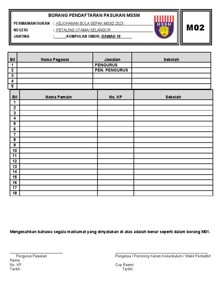 Borang M02 MSSD 2023 | PDF