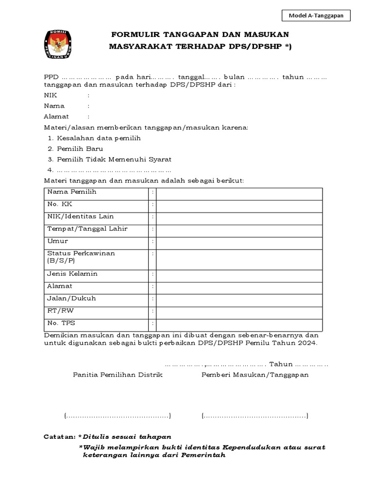 Formulir Model A-Tanggapan | PDF