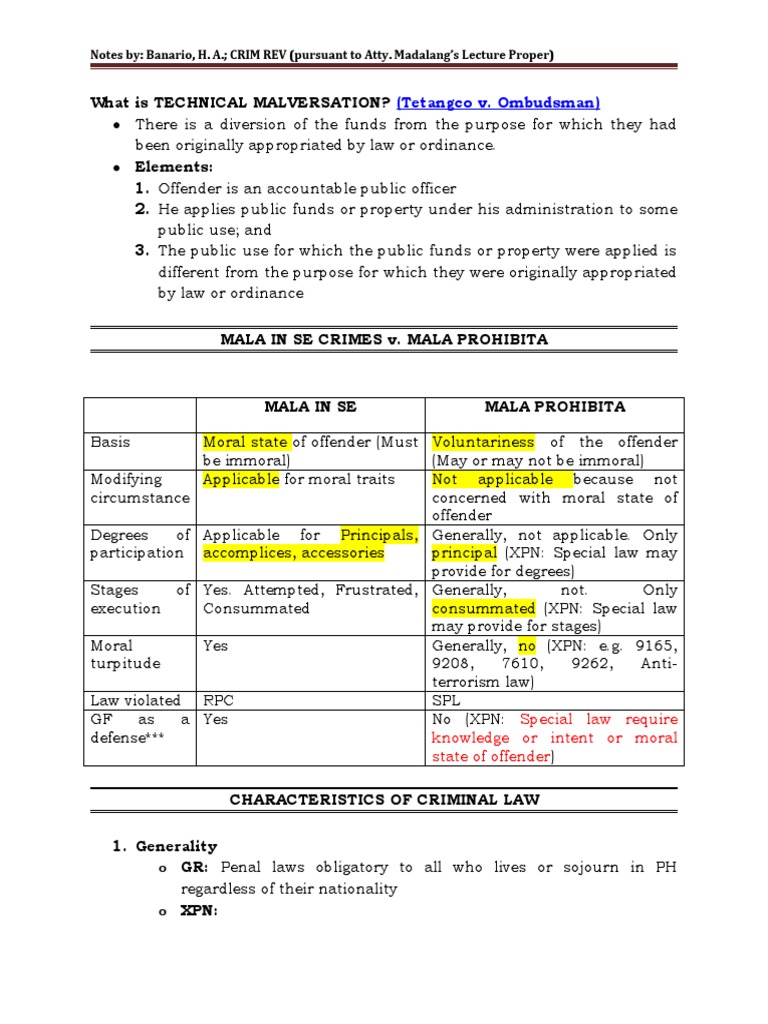 MALA IN SE V MALA PROHIBITA 01202023 | PDF | Crimes | Crime & Violence