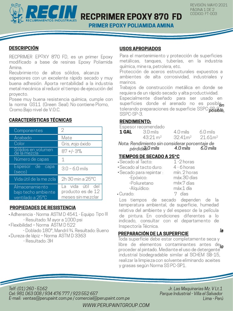 FT 003 Recprimer Epoxy 870 FD | PDF | Epoxy | Pintar