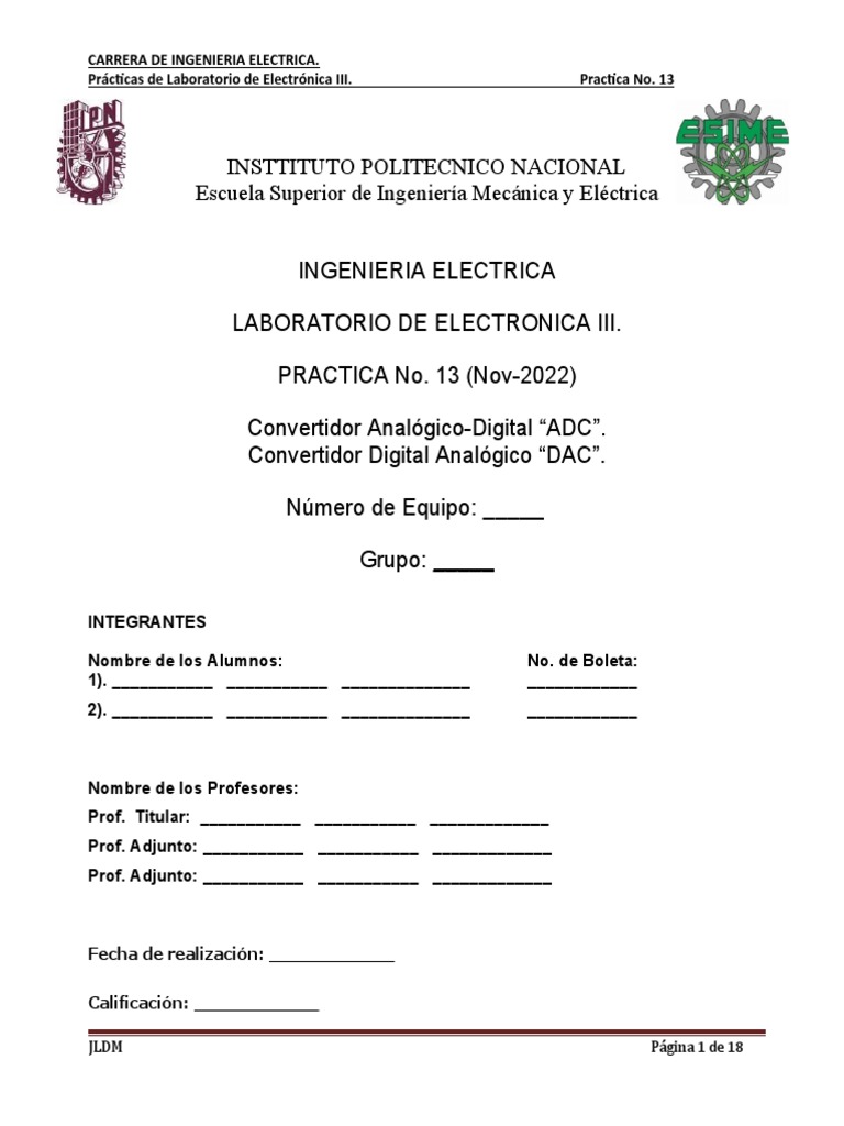 Practica No 13 - 6EM4 - ADC | PDF | Conversor analógico a digital | Arduino