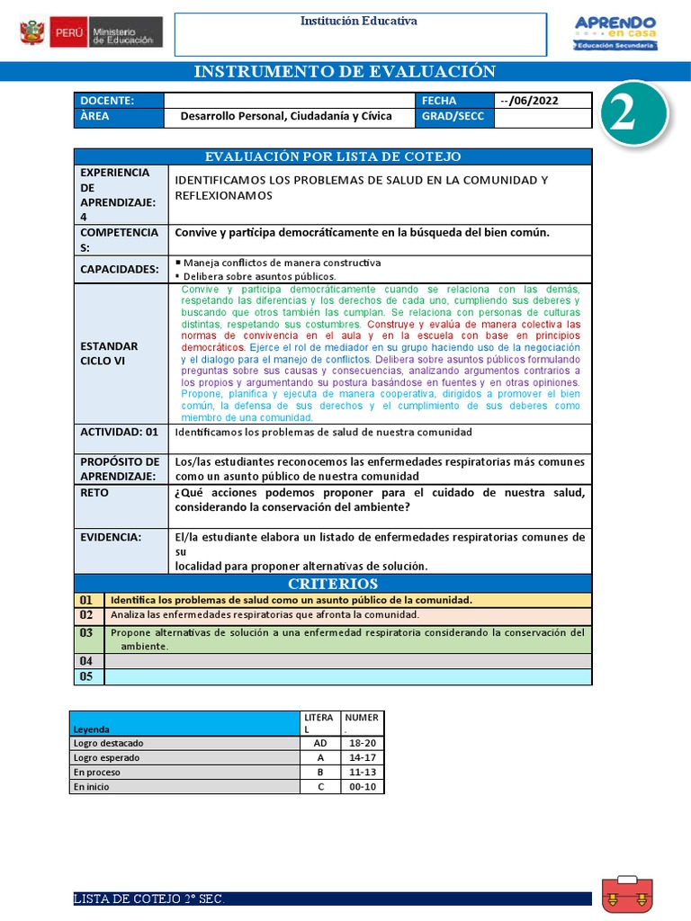 2º DPCC Lista de Cotejo Act 1 Eda 4 Urb | PDF | Evaluación