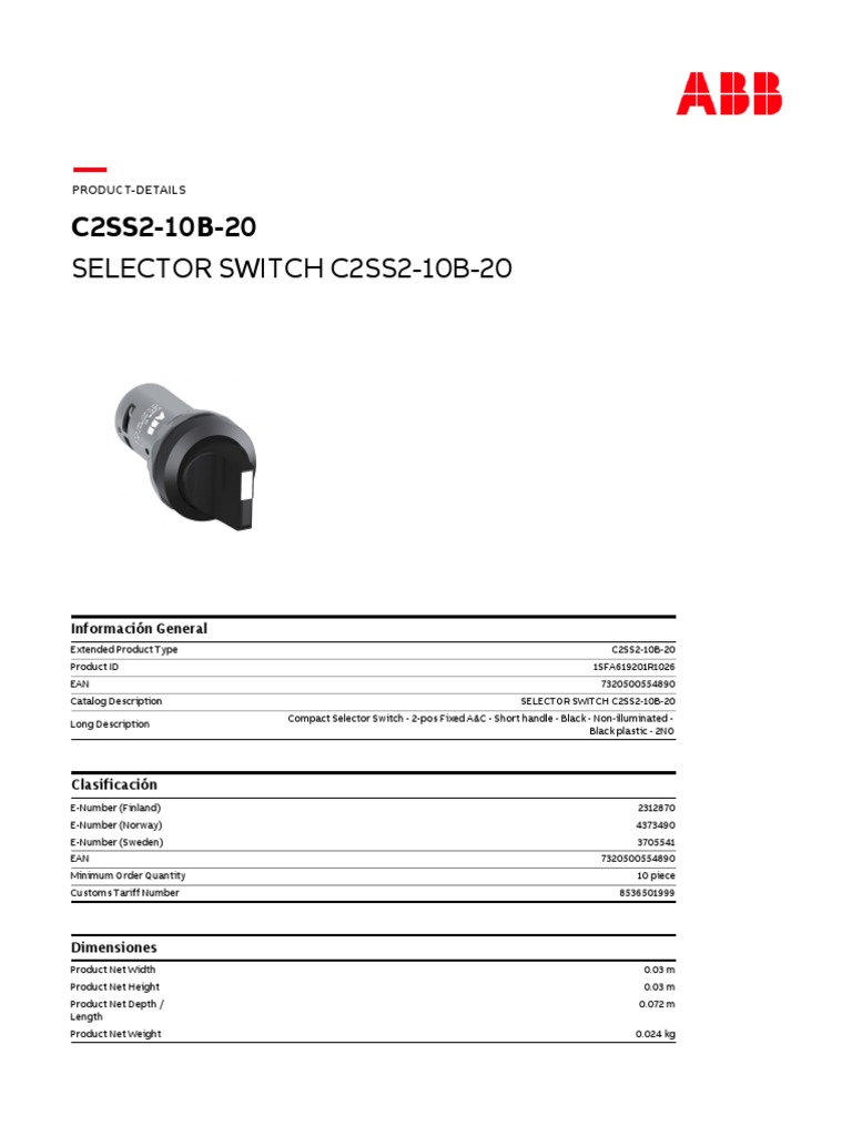 1sfa619201r1026 C2SS2 10B 20 | PDF | Switch | Electricity