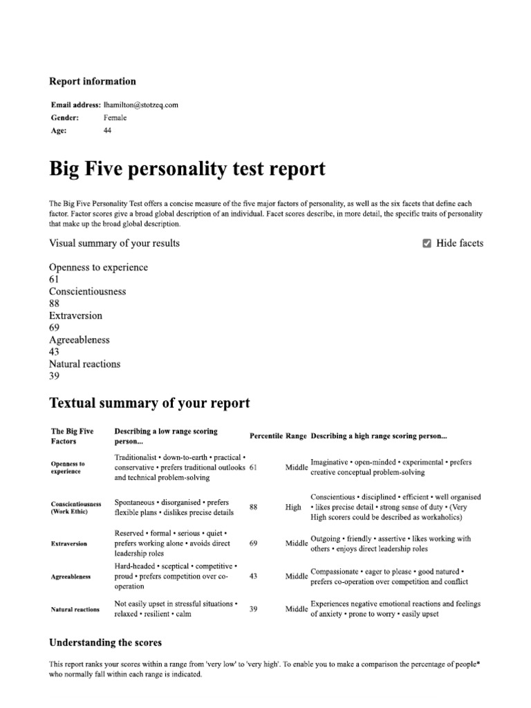 Big 5 Personality Self-Assessment | PDF