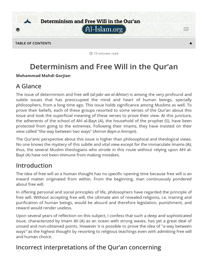 Determinism and Free Will in The Qur'an | Download Free PDF | Free Will | Quran