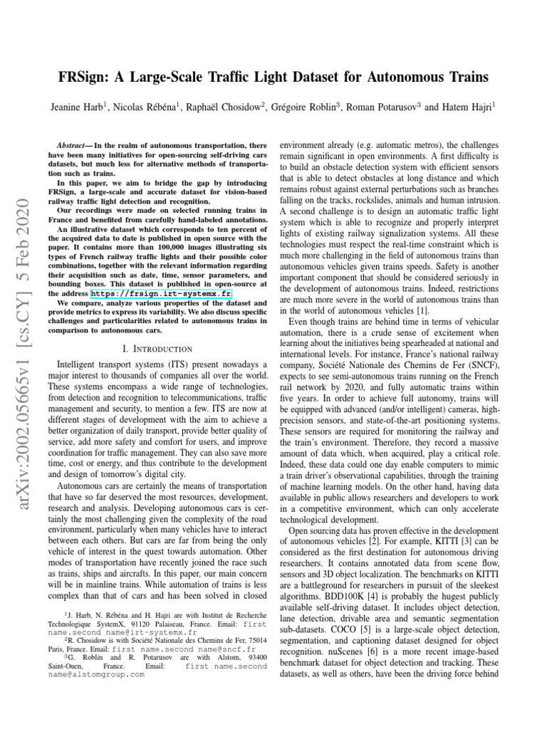 A Large-Scale Traffic Light Dataset For Autonomous Trains | PDF | Rail ...