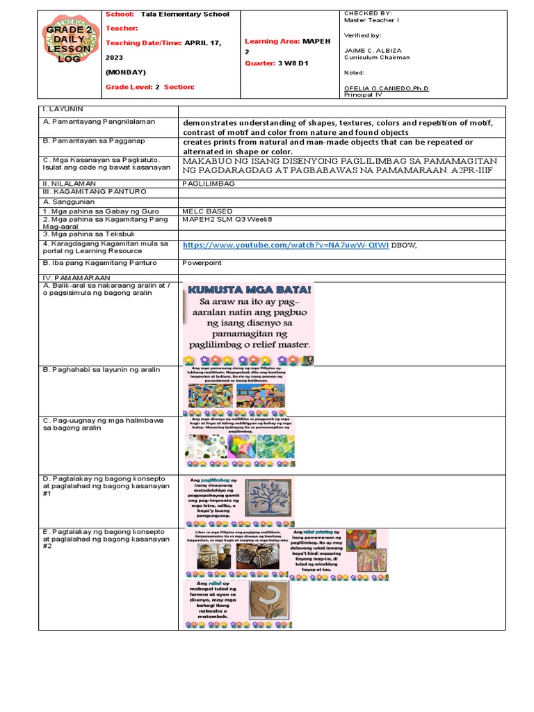 Grade 2 Daily Lesson LOG: Curriculum Chairman Noted | PDF