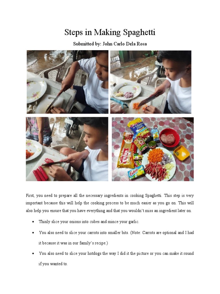 Steps in Making Spaghetti: Submitted By: John Carlo Dela Rosa | PDF