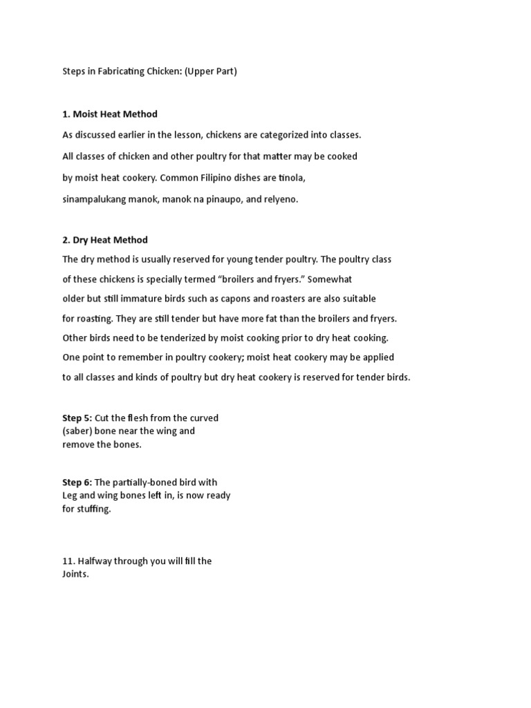 Steps in Fabricating Chicken | PDF