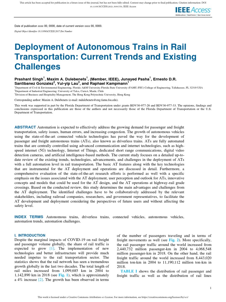 Deployment of Autonomous Trains in Rail Transporta | PDF | Internet Of ...