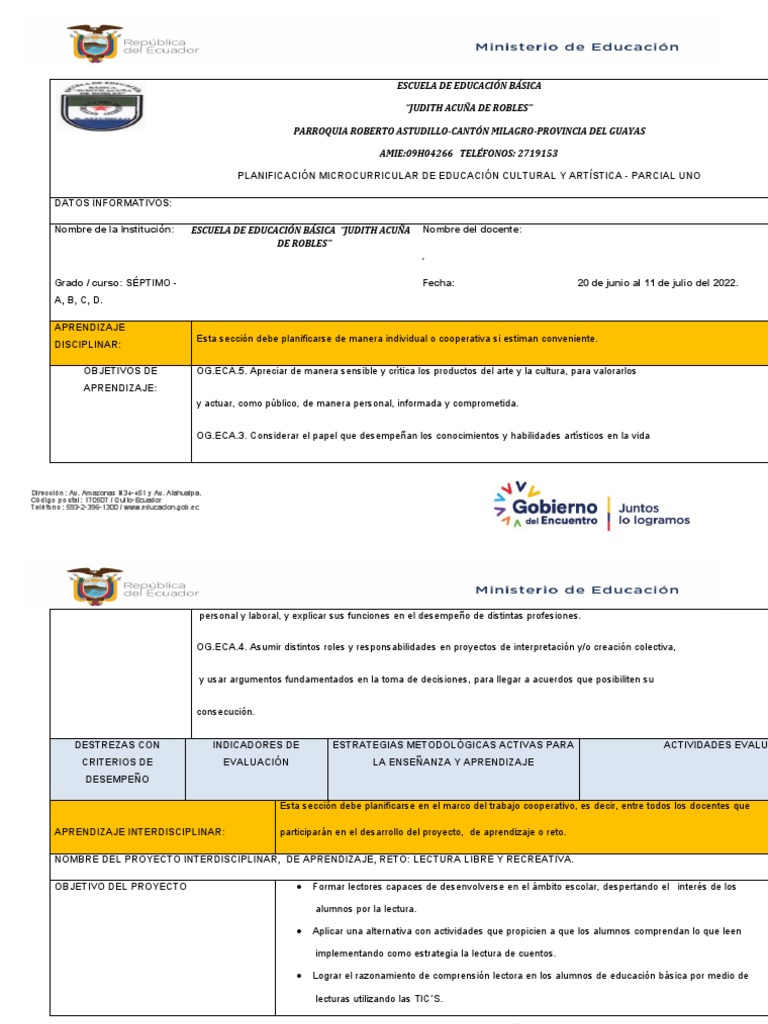 7mo - Eca - Micro Proyecto | PDF | Evaluación | Comprensión lectora