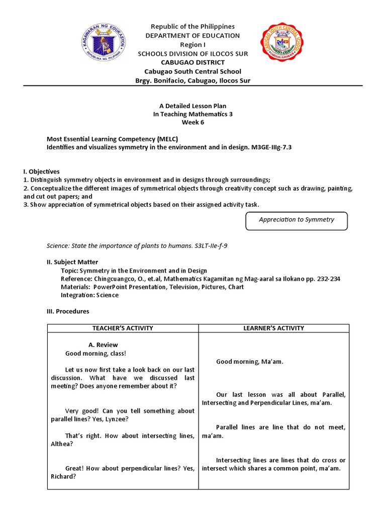A Detailed Lesson Plan in Teaching Mathematics 3 MELC-BASED WEEK 6 | Download Free PDF ...
