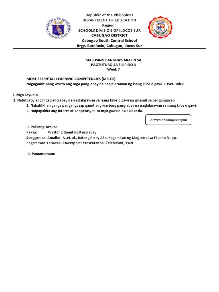 Masusing Banghay Aralin Sa Filipino 3 Week 8 Melc-Based | PDF