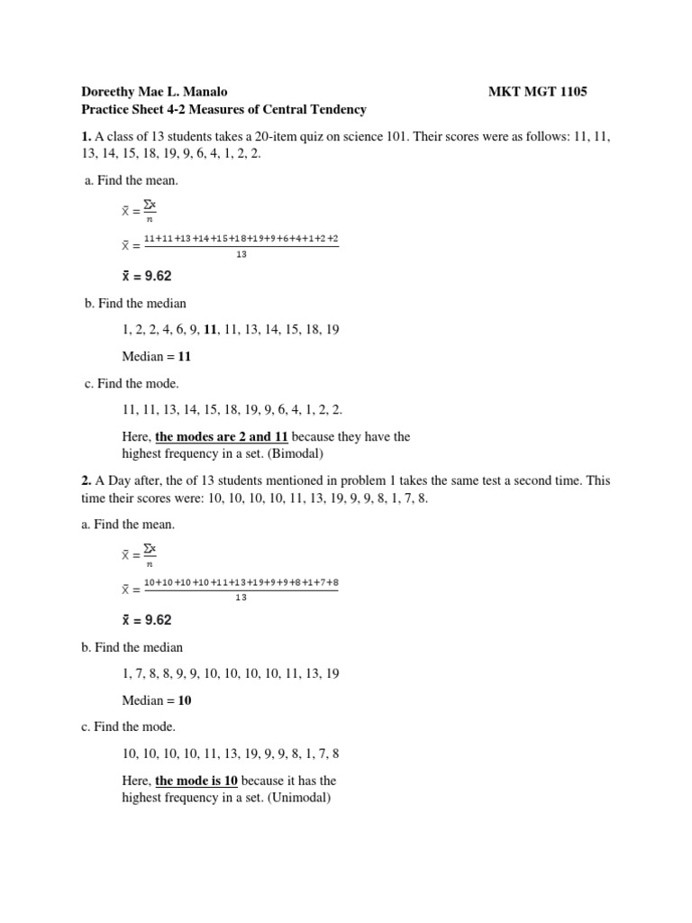 Activity 10- Measures of Central Tendency (Ungrouped Data) | PDF