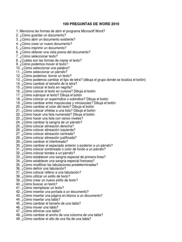 100 Preguntas de Word | PDF