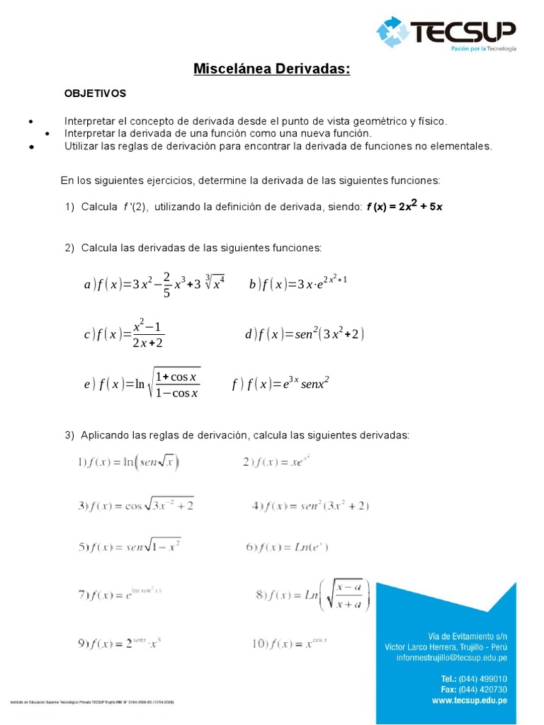 Ejercicios Derivadas OK | PDF | Derivado | Física Matemática