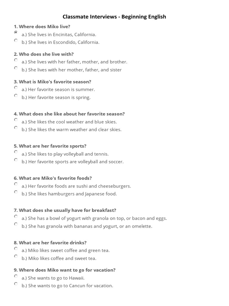 Classmate Interviews | PDF