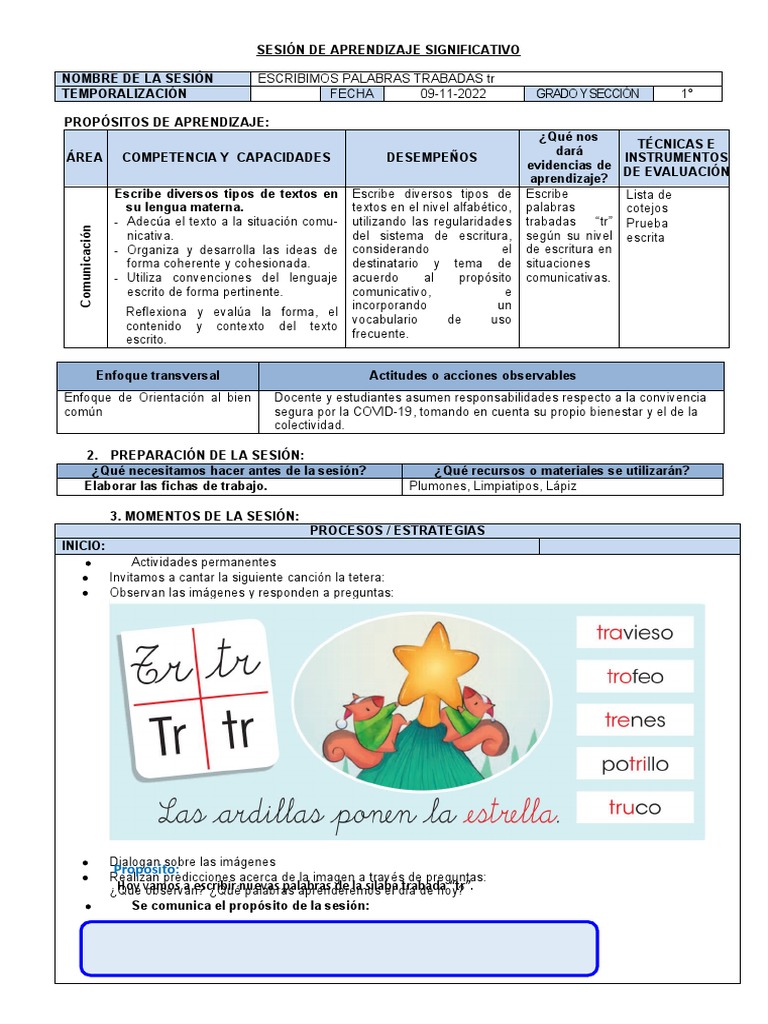 Palabras Trabadas con "tr" para Primer Grado | PDF | Aprendizaje ...