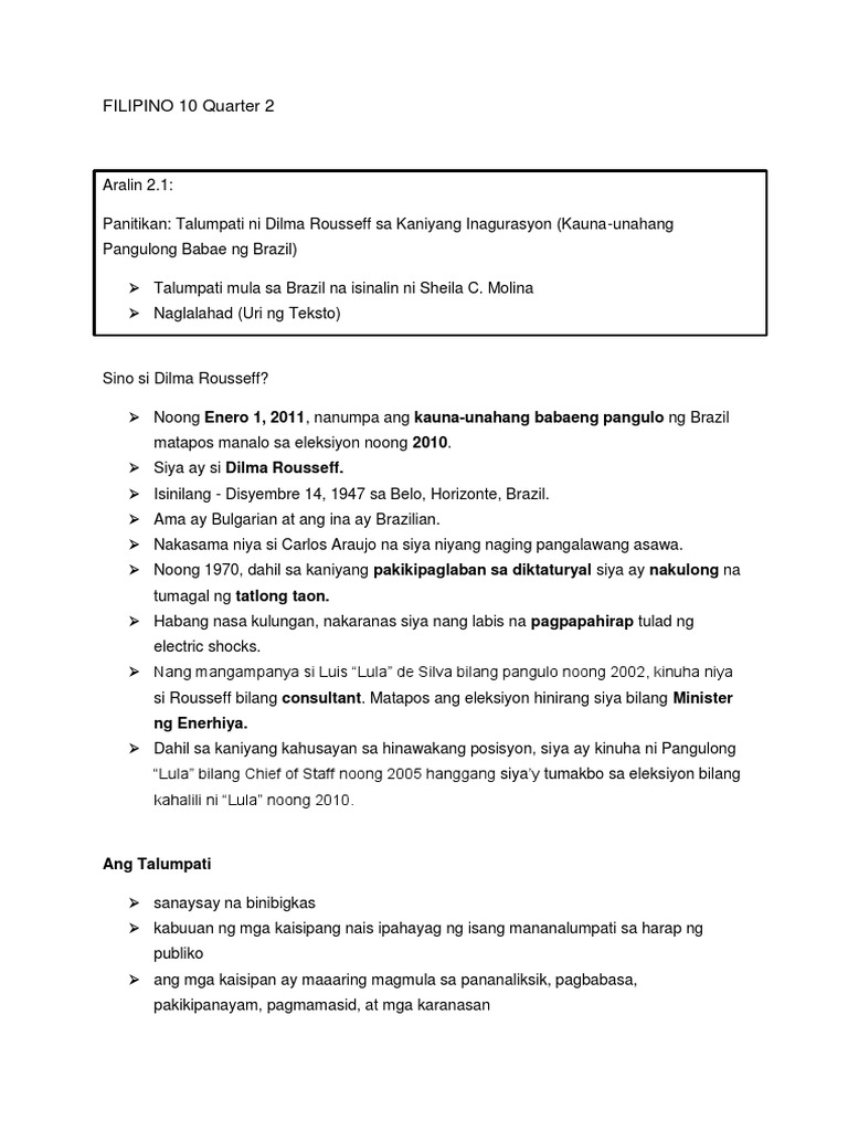 FILIPINO 10 Quarter 2 Reviewer | PDF