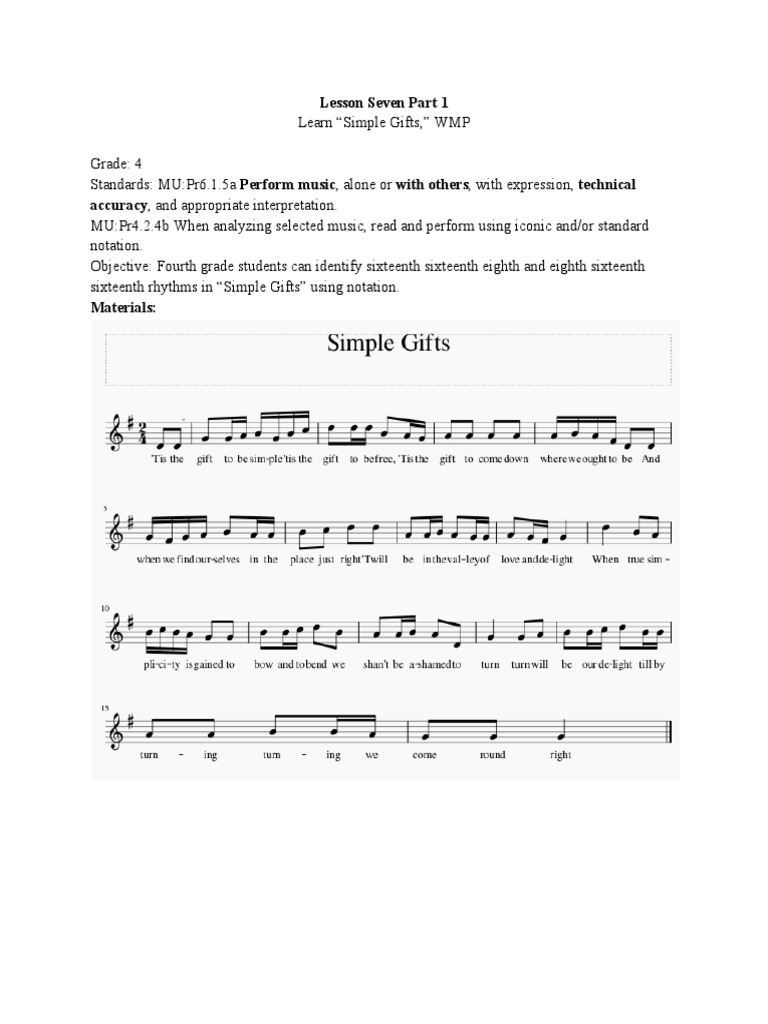 Simple Gifts Lesson | PDF | Performing Arts | Musical Compositions