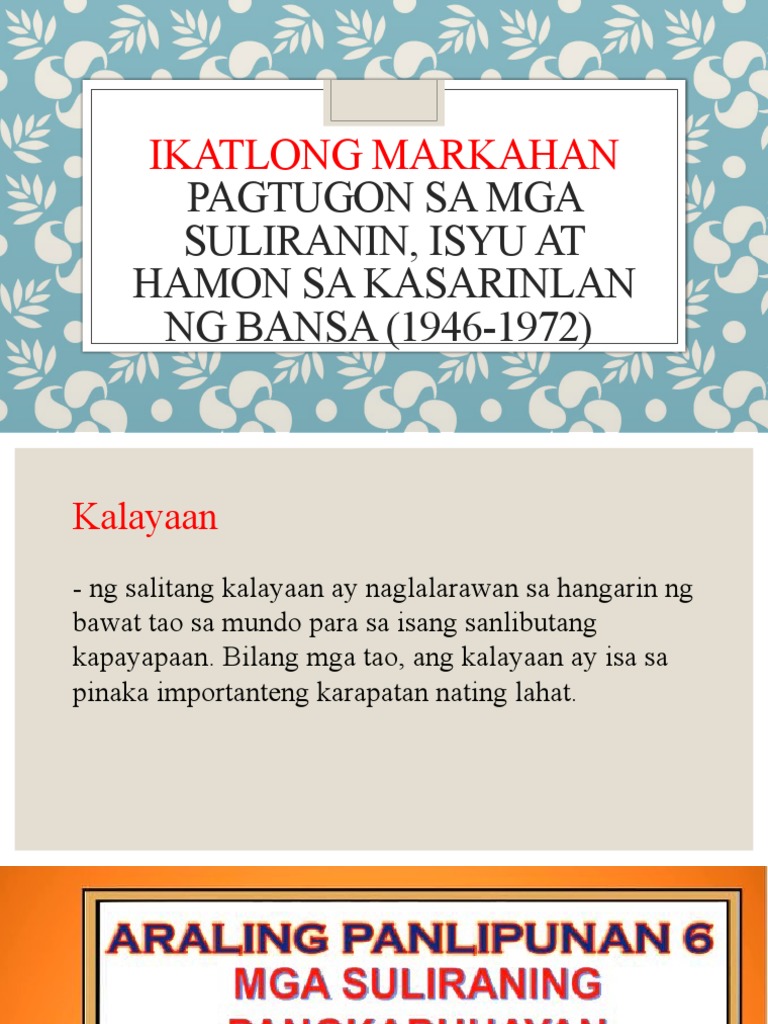 Ikatlong Markahan: Pagtugon Sa Mga Suliranin, Isyu at Hamon Sa Kasarinlan NG BANSA (1946-1972) | PDF