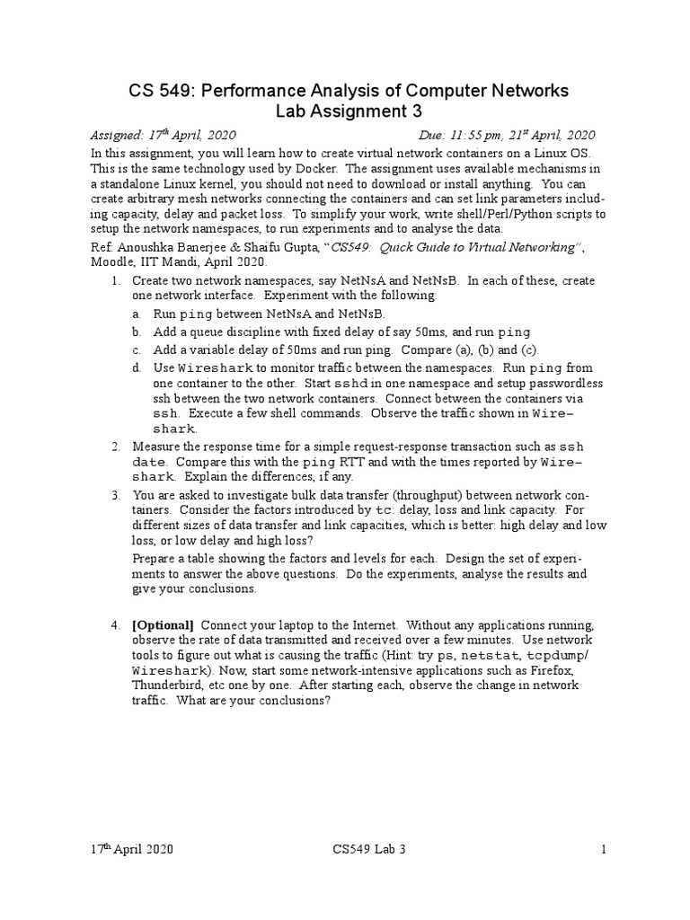 Analyzing Network Performance Through Virtual Containers: An Assignment on Creating Virtual ...