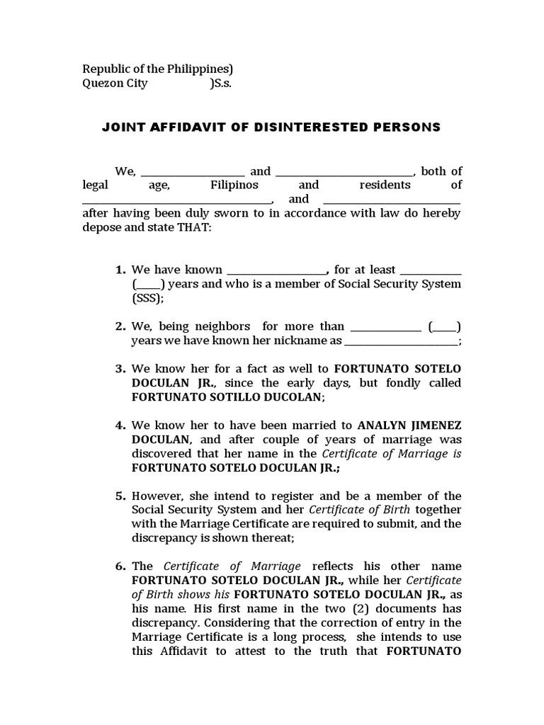 Joint Affidavit for Name Discrepancy | PDF | Affidavit | Legal Documents
