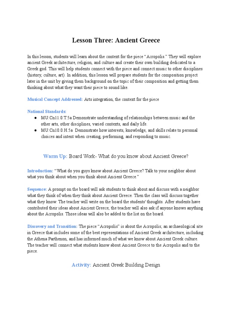 Cross Curricular Lesson | PDF | Ancient Greece | Understanding