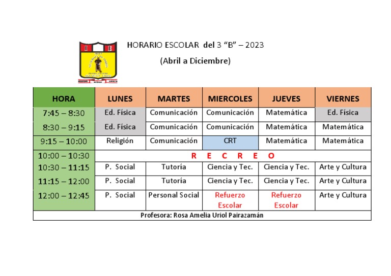 Horario Escolar | PDF
