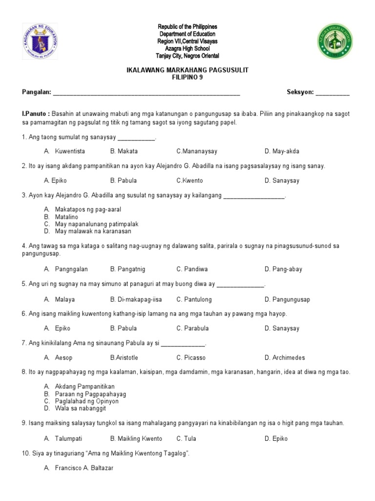 2nd Quarter Exam Grade 9 AHS | PDF