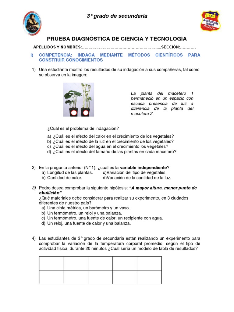 Prueba Diagnóstica de Ciencia Y Tecnología | PDF | Plantas | Residuos