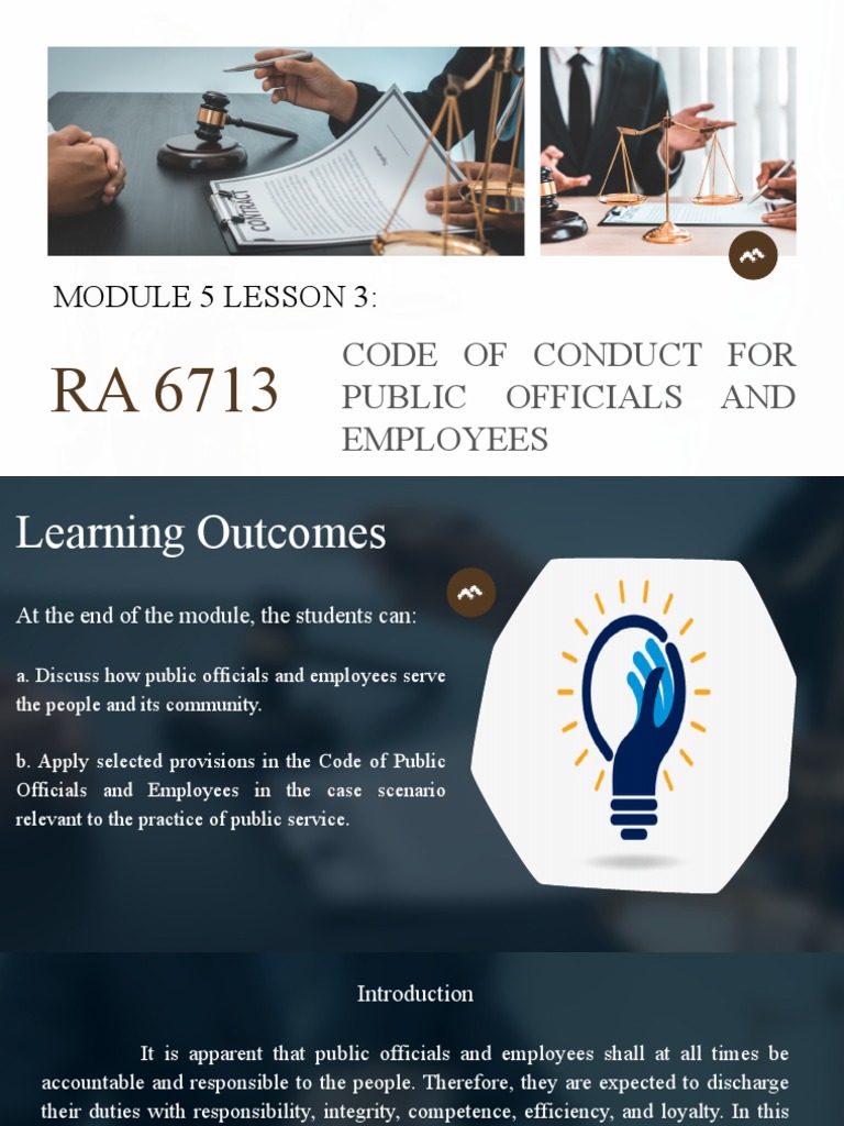 Module 5 Lesson 3 - CODE OF CONDUCT FOR PUBLIC OFFICIALS AND EMPLOYEES ...