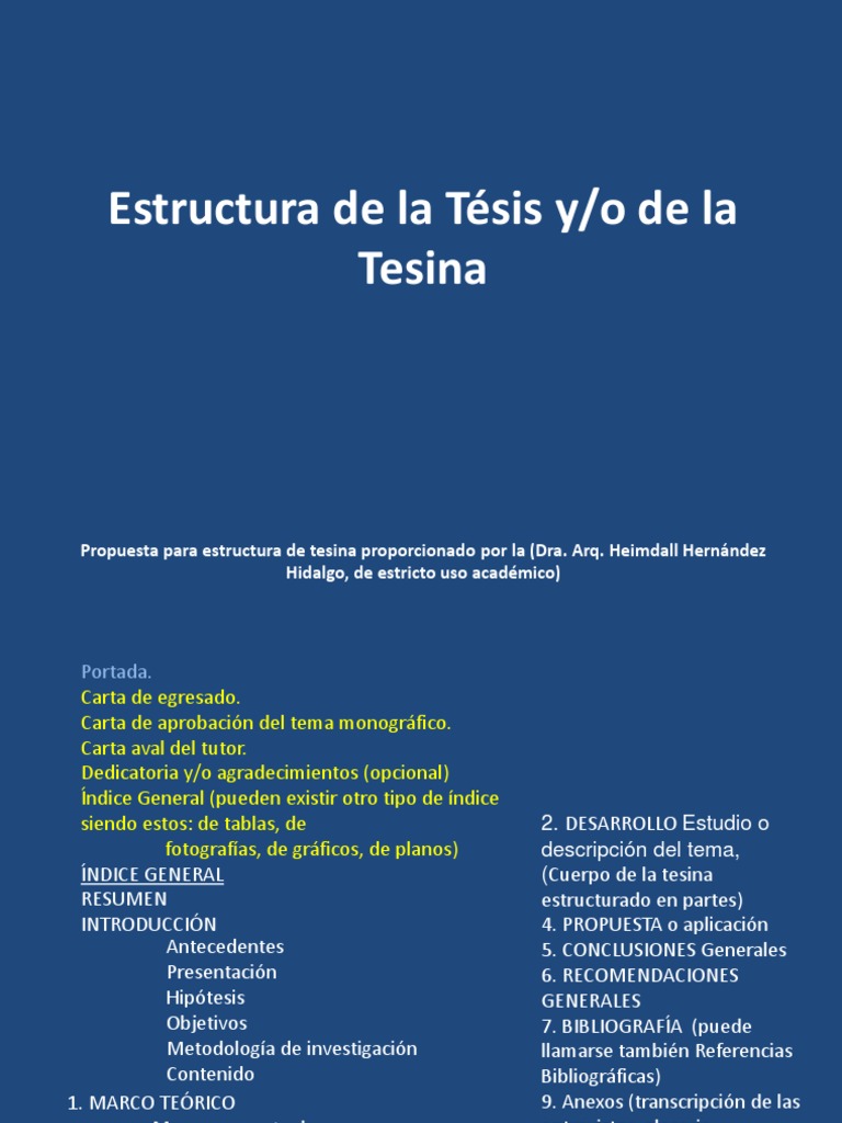 02 Estructura De La Tesis O Tesina Pdf Hipótesis Diseño