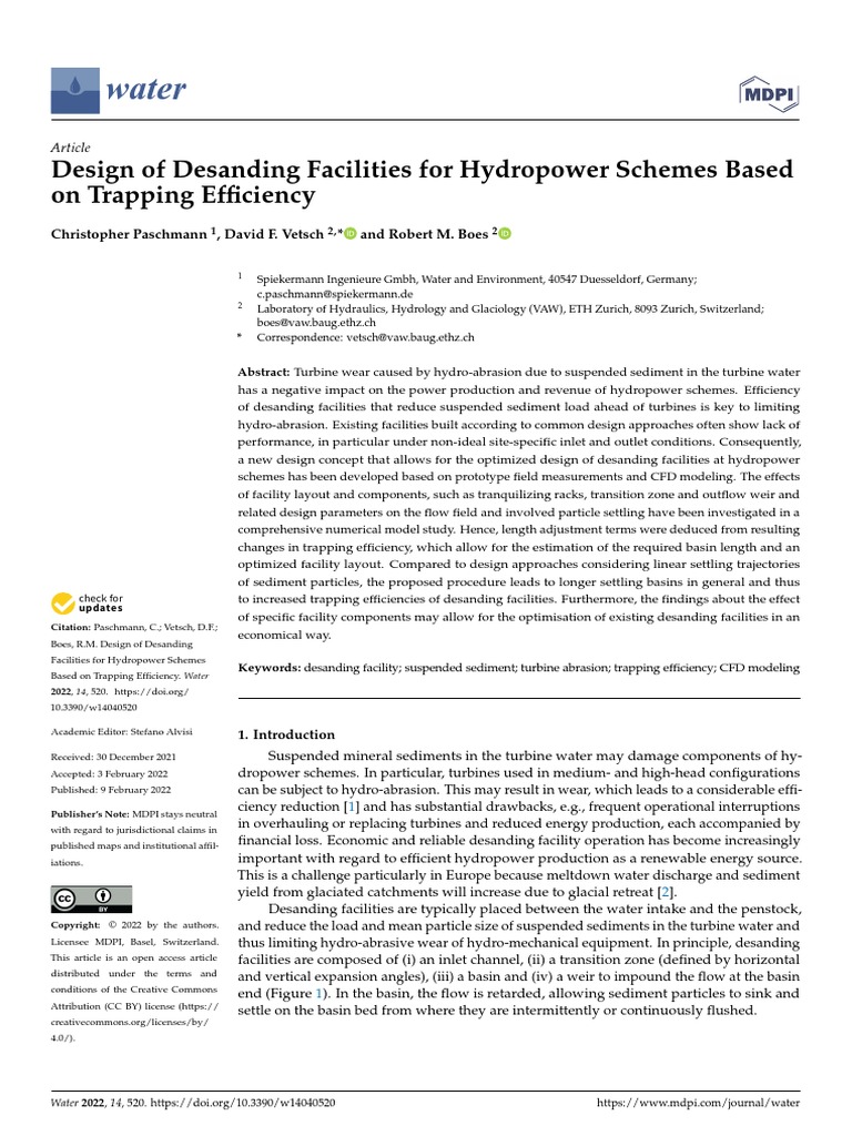 Design of Desanding Facilities For Hydropower Sche | PDF | Turbulence ...