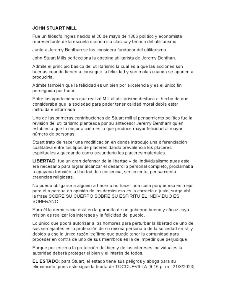 John Stuart Mill | PDF | Utilitarismo | John Stuart Mill