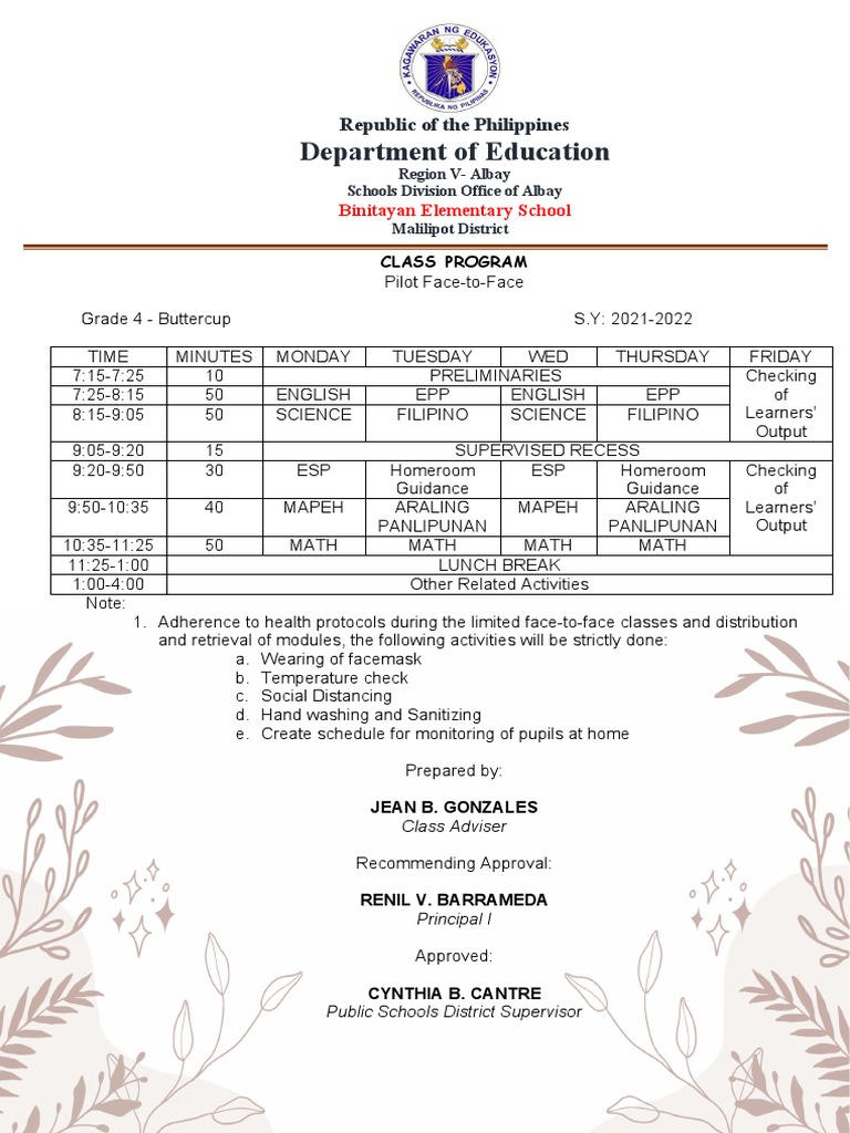 Class Program | PDF | Schools