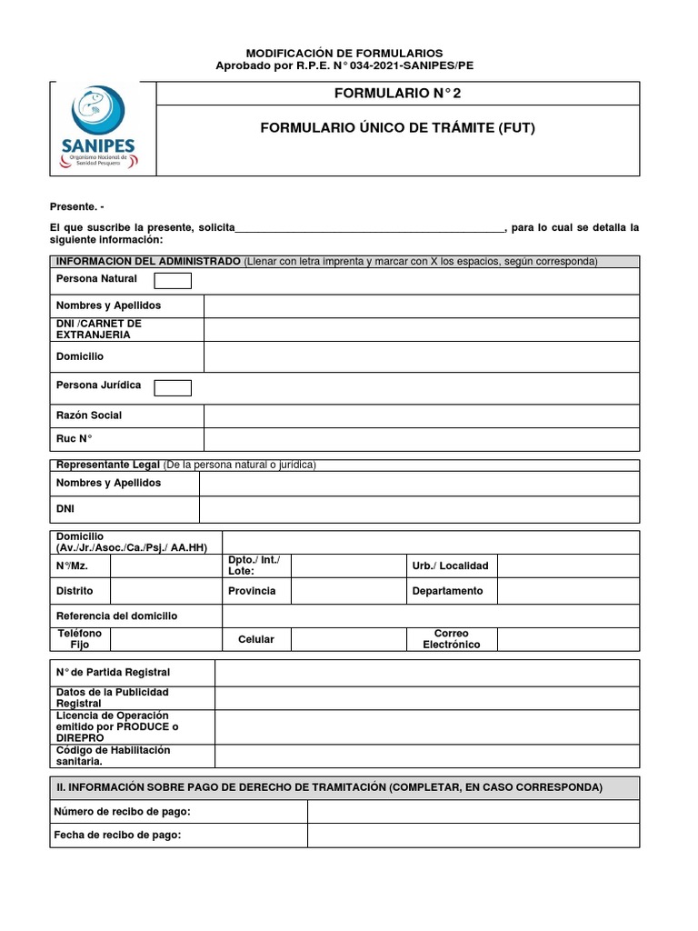 SANIPES. Formulario 02 | PDF