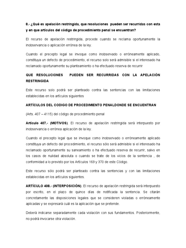 Recursos de apelación restringida: definición, resoluciones recurribles y artículos del Código ...