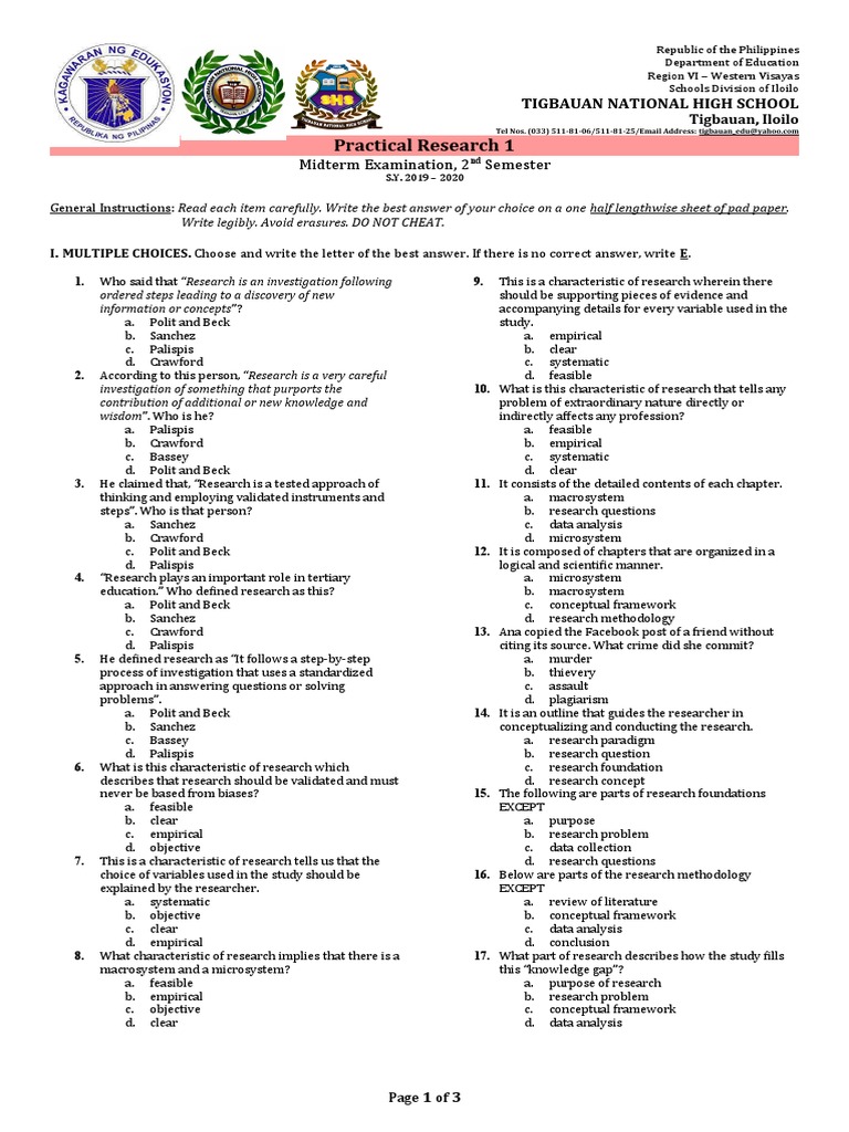 Practical Research 1 Midterm Exam | Download Free PDF | Qualitative Research | Data