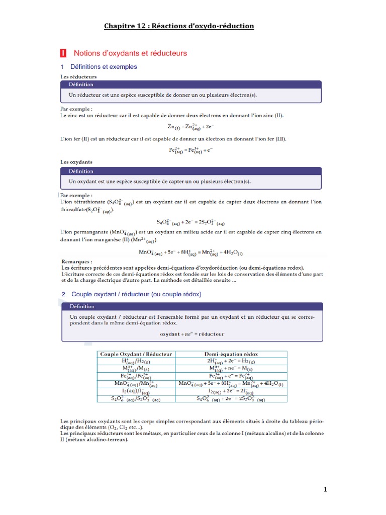 Chapitre 12 - Réactions D'oxydo-Réduction | PDF