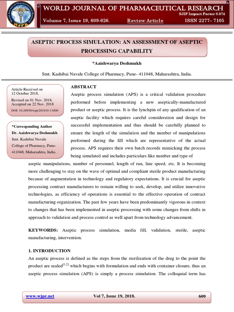 Aseptic Process Simulation: An Assessment of Aseptic Processing ...