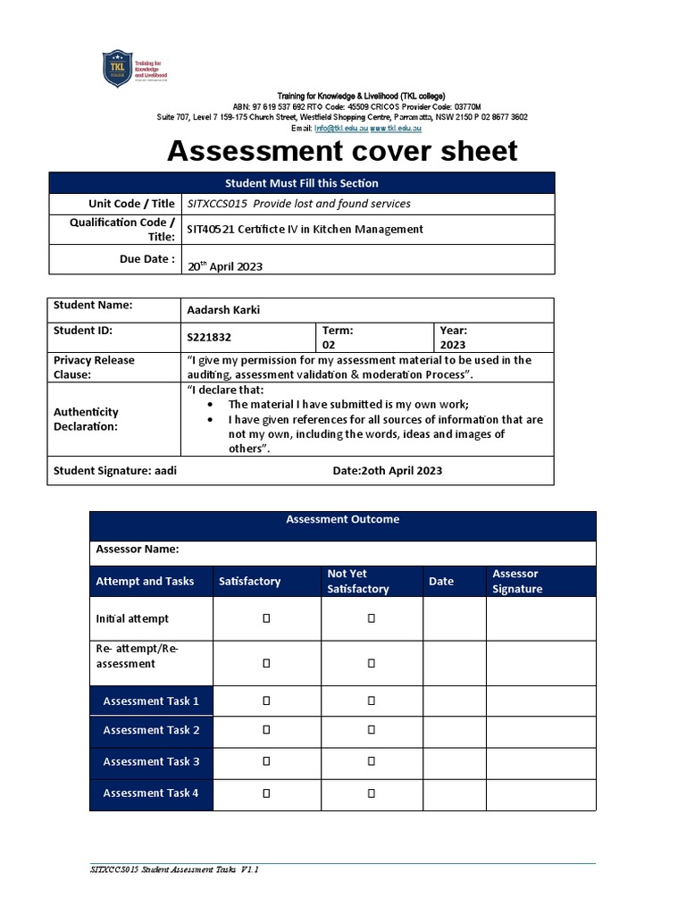 SITXCCS015 Student Assessment Tasks | PDF | Communication | Nonverbal Communication
