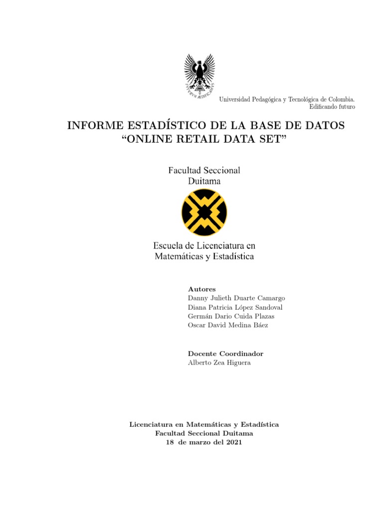 Informe Estad Istico de La Base de Datos "Online Retail Data Set" | PDF | Desviación Estándar ...