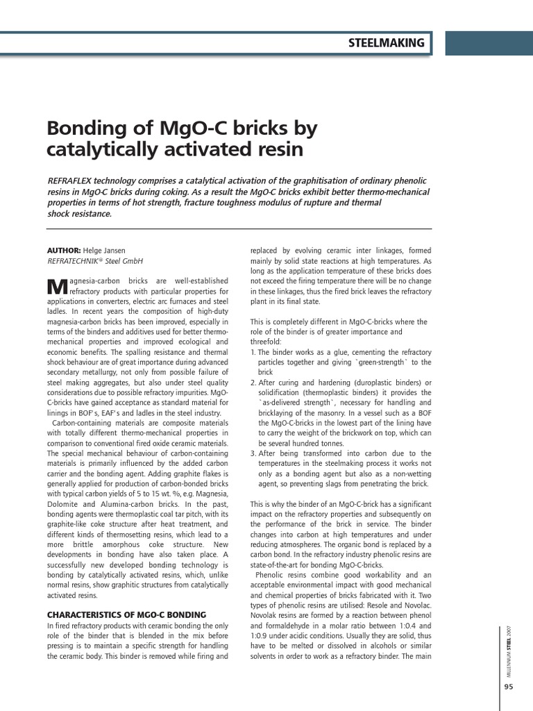 Bonding of mgOC Brick by Catalytically Activated Resin | PDF | Carbon ...