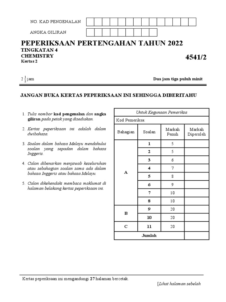 Kimia PPT T4 2022 Kertas 2 | PDF